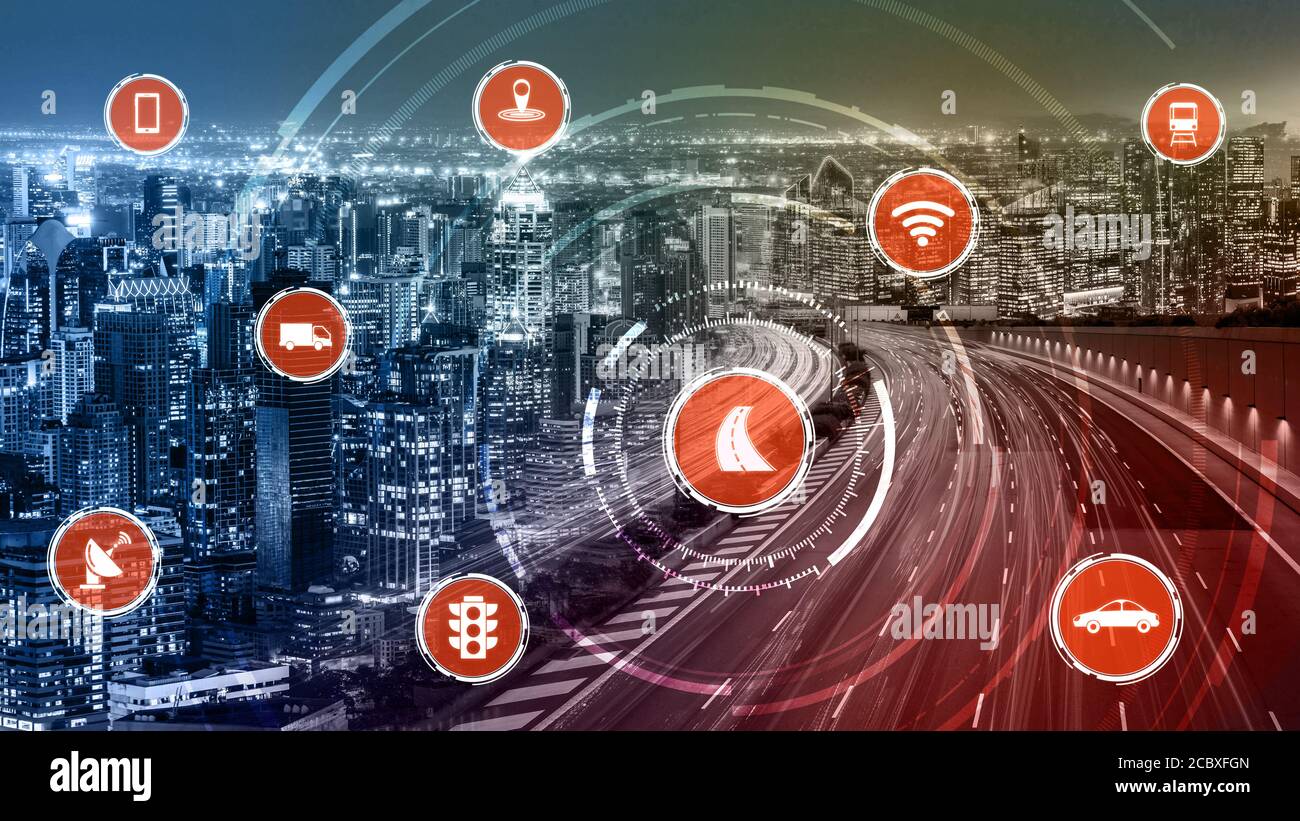 Smart transport technology concept for future car traffic on road Stock ...