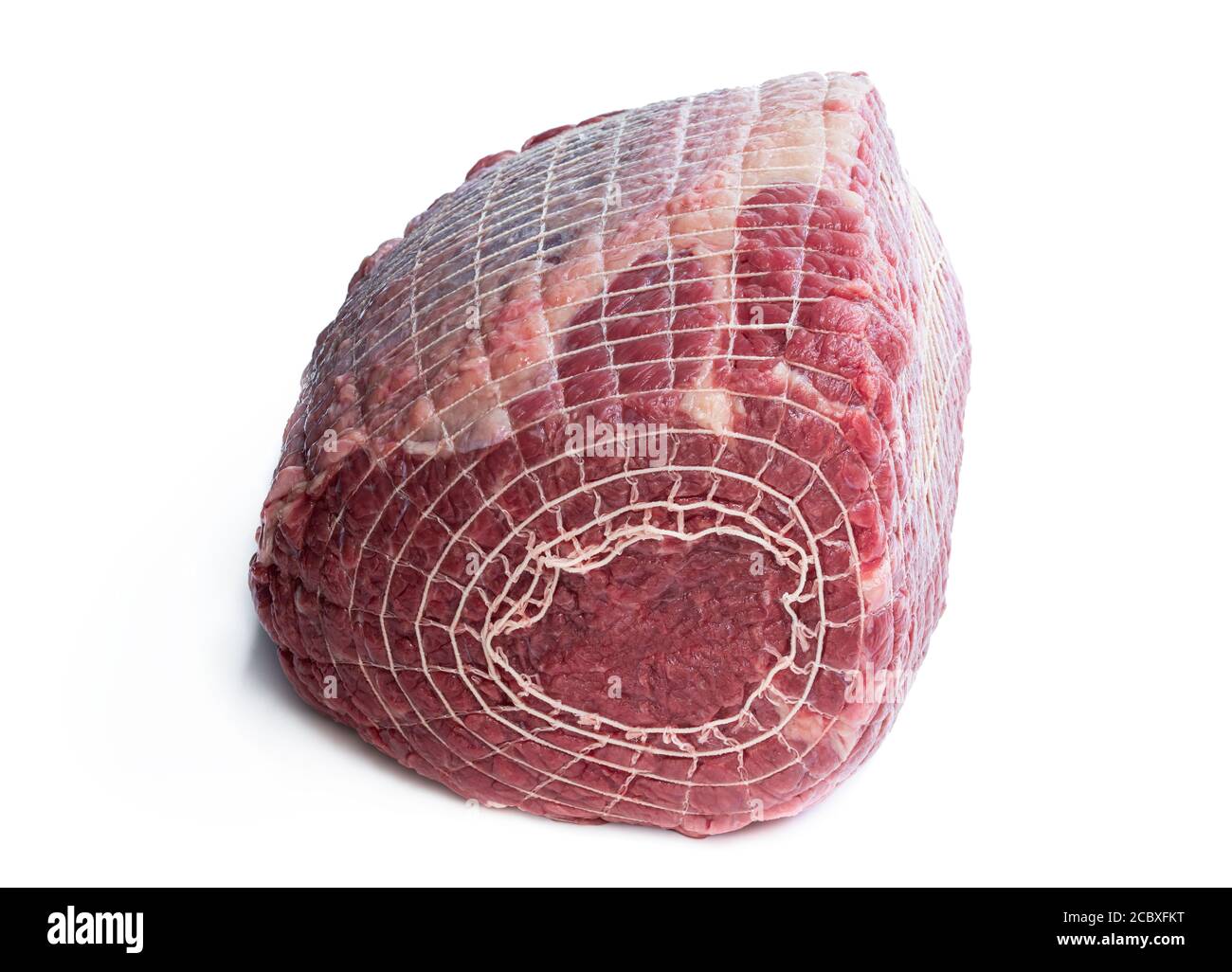 netted pack of raw meat package isolated on white background Stock ...