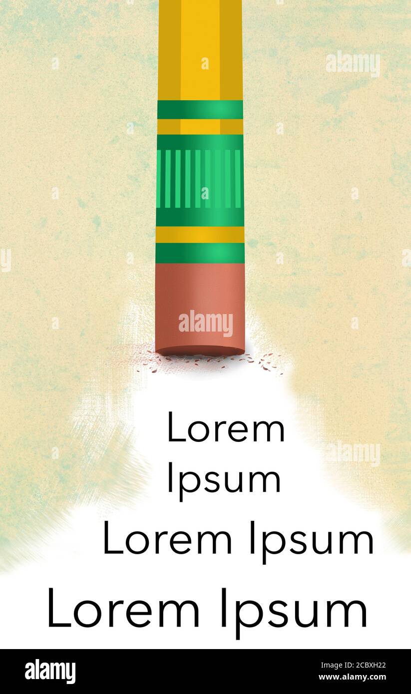 A close up of a yellow pencil erasing a grunge background to reveal a ...