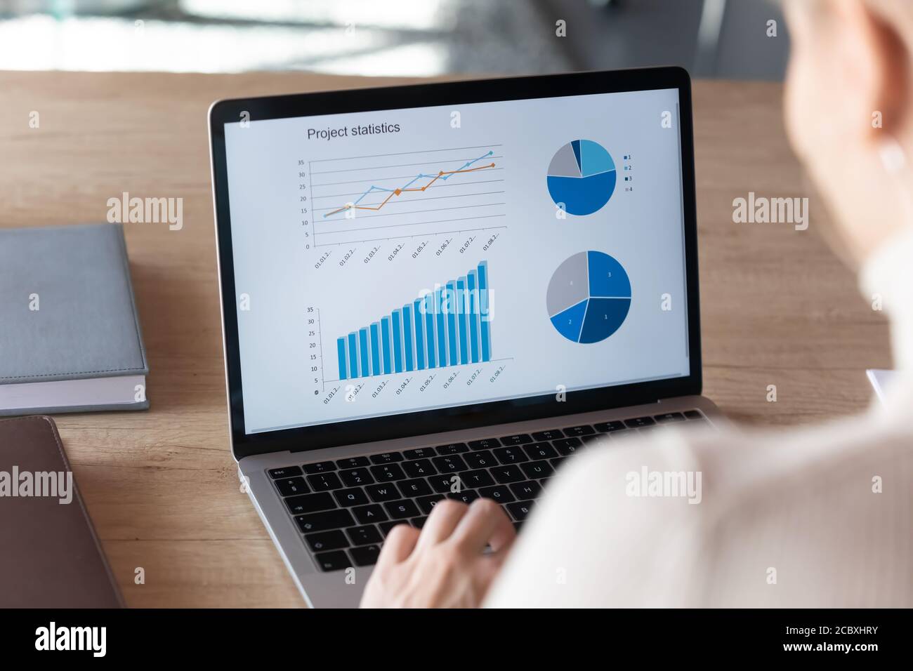 Focus on computer screen with project financial statistics Stock Photo ...