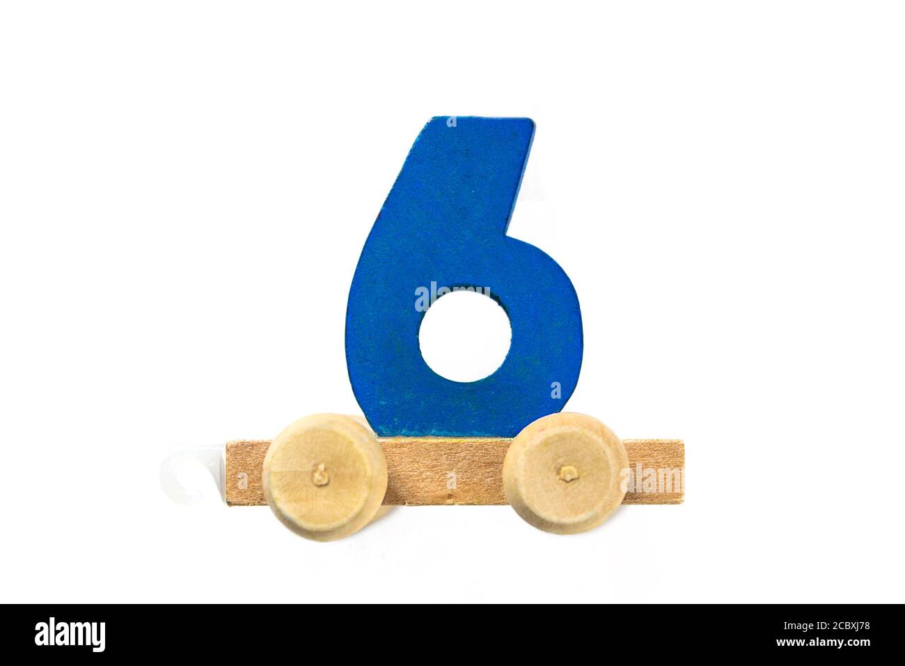 Wooden toy train with track numbers six. Learn, make. Wooden number six ...