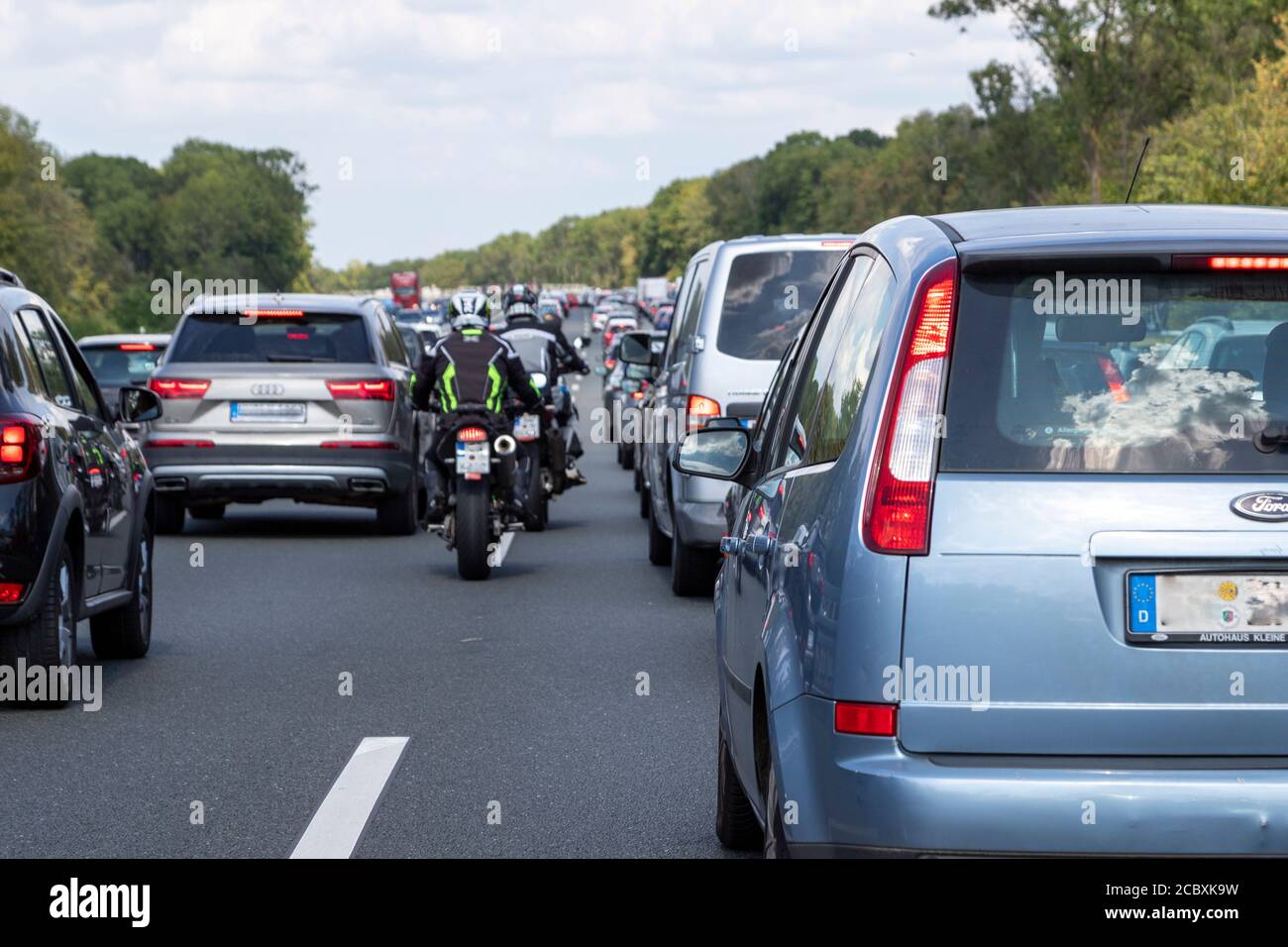 Cologne, NRW, Germany, 08 16 2020, traffic jam on a German highway, A3 ...