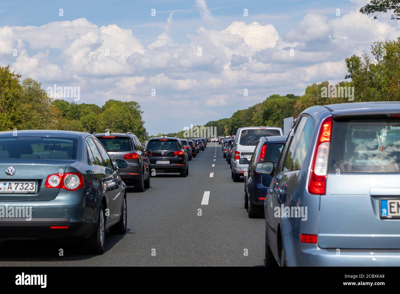 Cologne, NRW, Germany, 08 16 2020, traffic jam on a German highway, A3 ...
