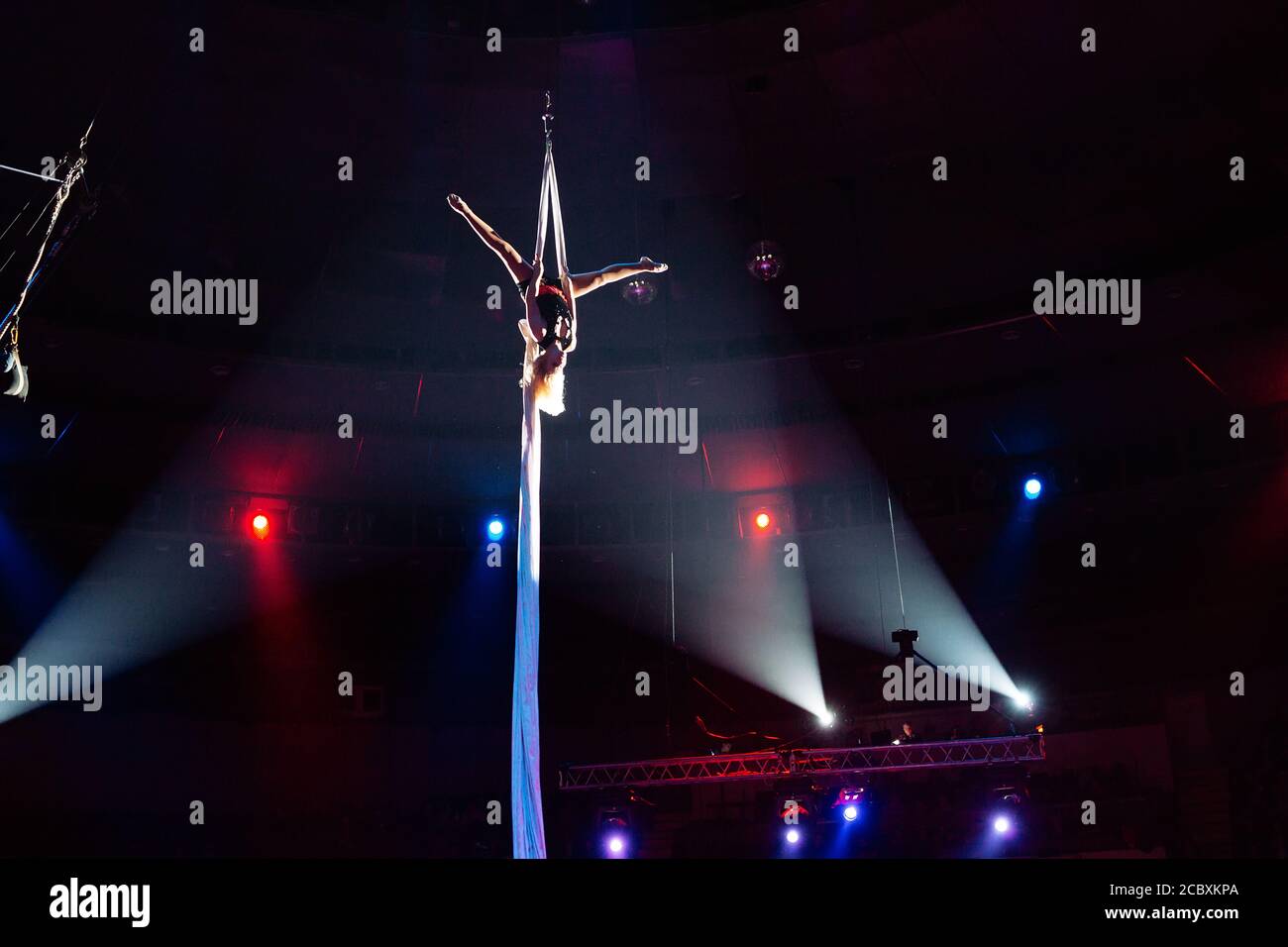 Girl's aerial professional acrobatics in the Circus Stock Photo - Alamy