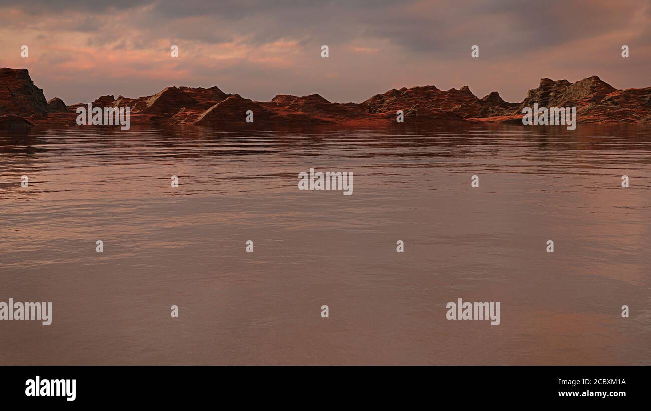 lake on ancient planet Mars, liquid water in early Martian landscape ...