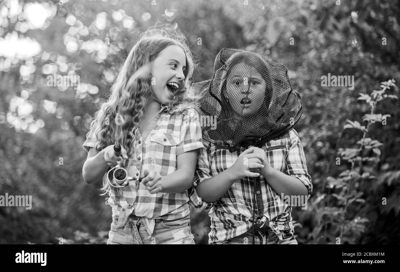 Casting off. having fun. fish angler. two girls fishing. Big game ...