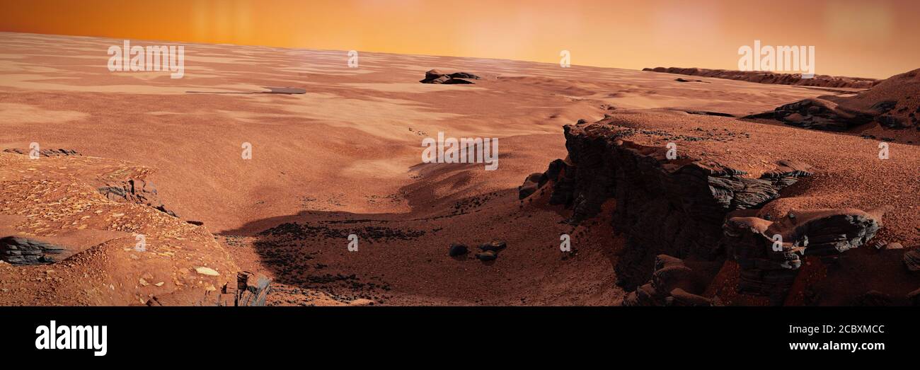 Jezero crater on planet Mars, Martian landscape with ancient river bed ...