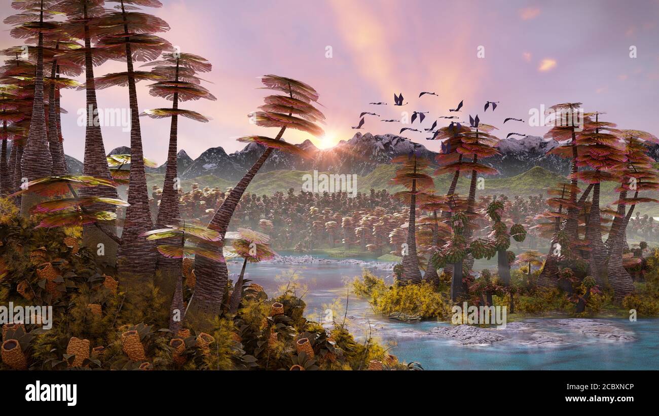 alien planet landscape, beautiful forest the surface of an exoplanet ...