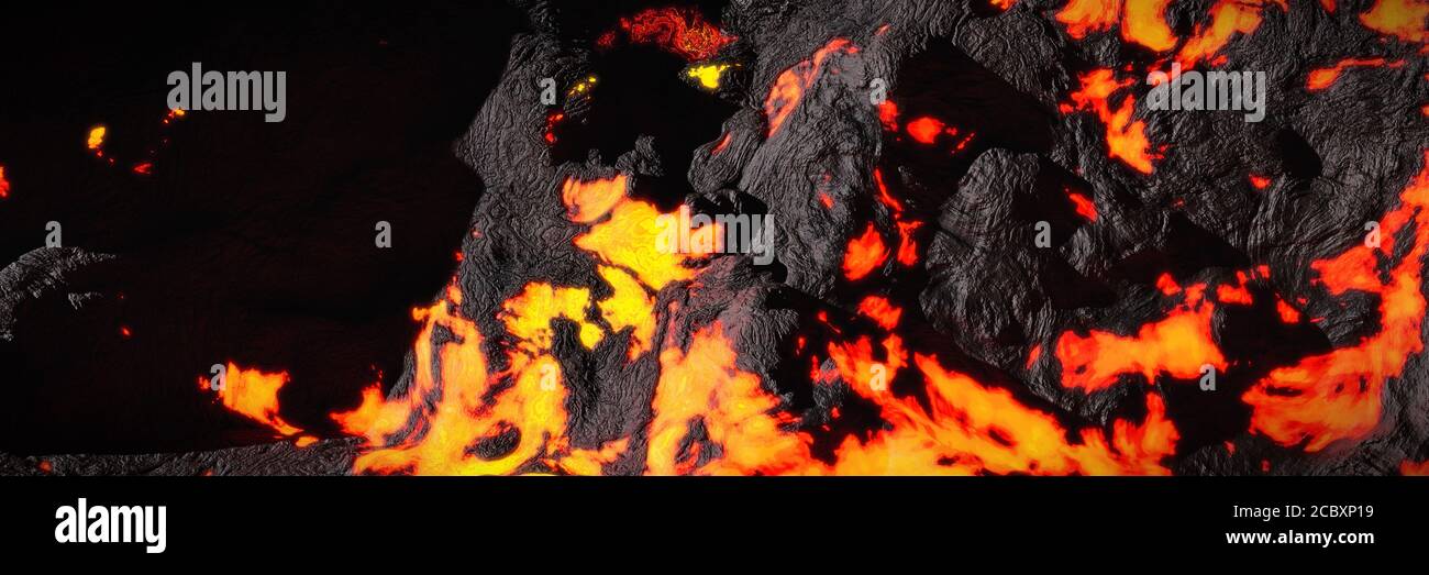 running lava, fiery magma flow, molten rock landscape Stock Photo - Alamy