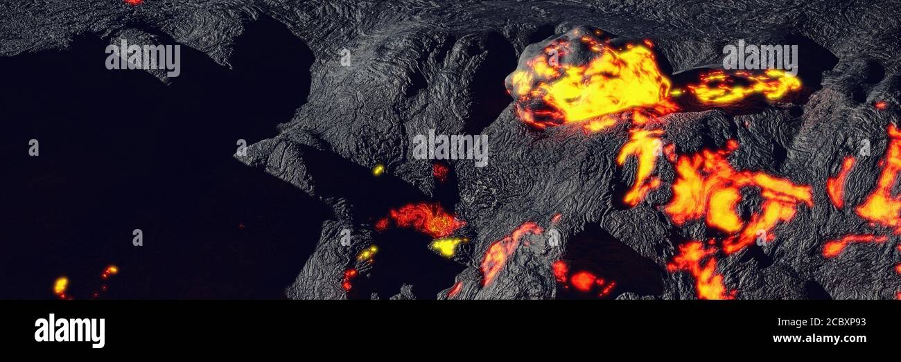 lava field, fiery magma flow, molten rock landscape Stock Photo - Alamy
