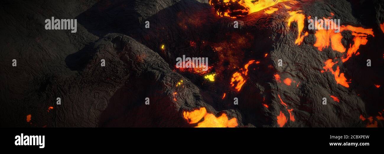 lava stream, fiery magma flow, molten rock landscape background banner ...