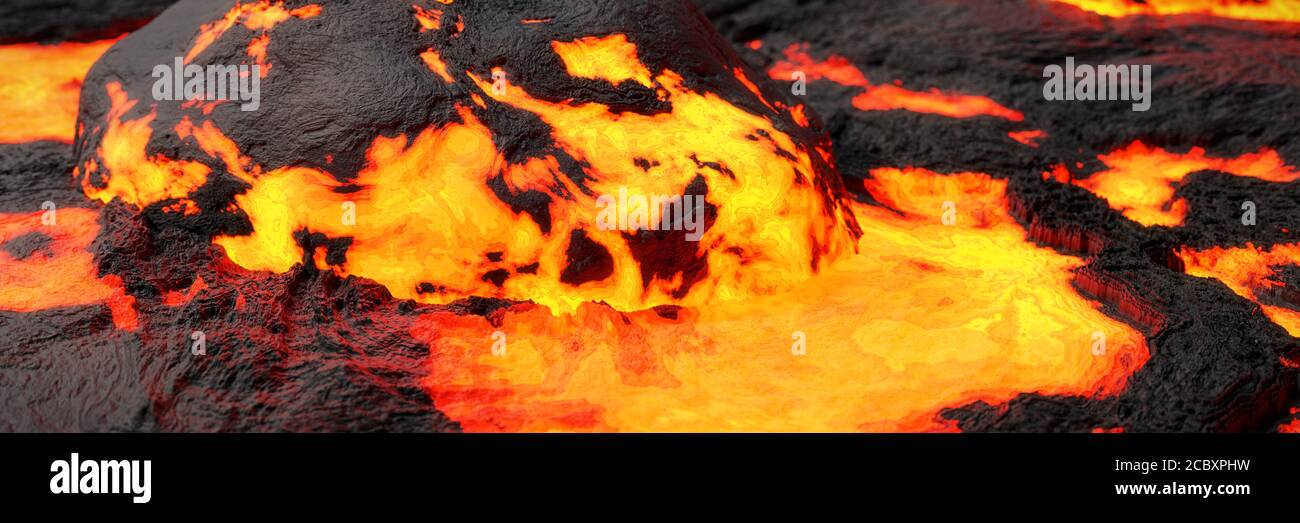 lava stream, fiery magma flow, molten rock landscape background banner ...