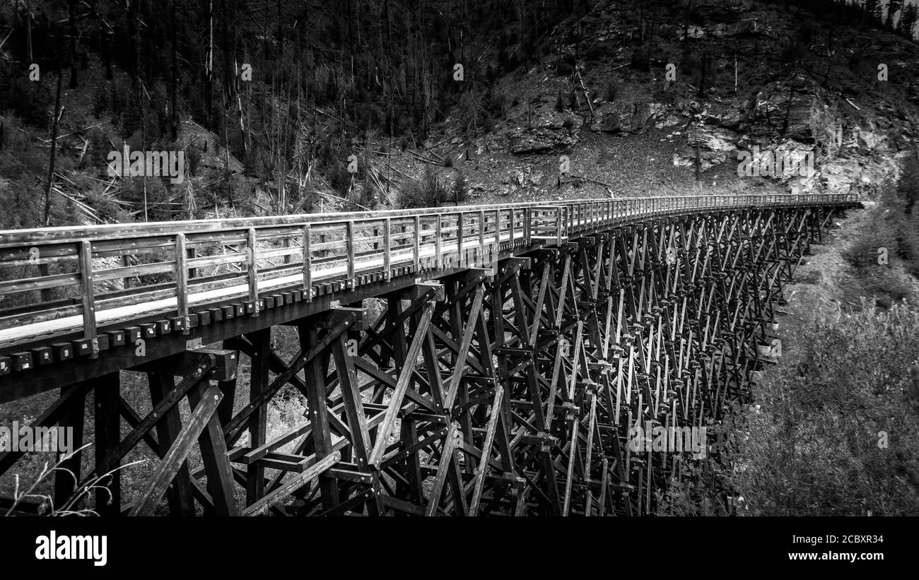 Black and White Photo of a Wooden Trestle Bridges of the abandoned ...