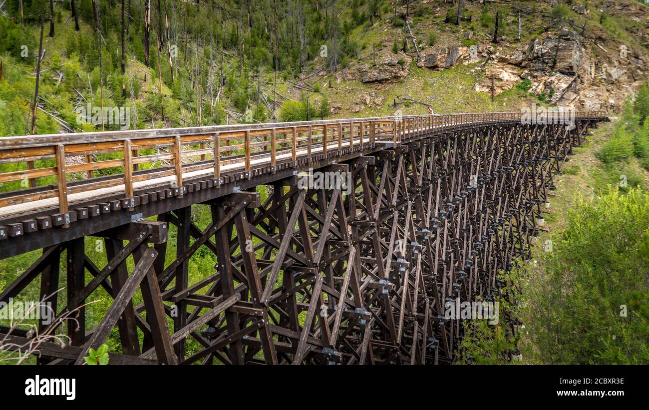 Wooden Trestle Bridges of the abandoned Kettle Valley Railway in Myra Canyon near Kelowna ...