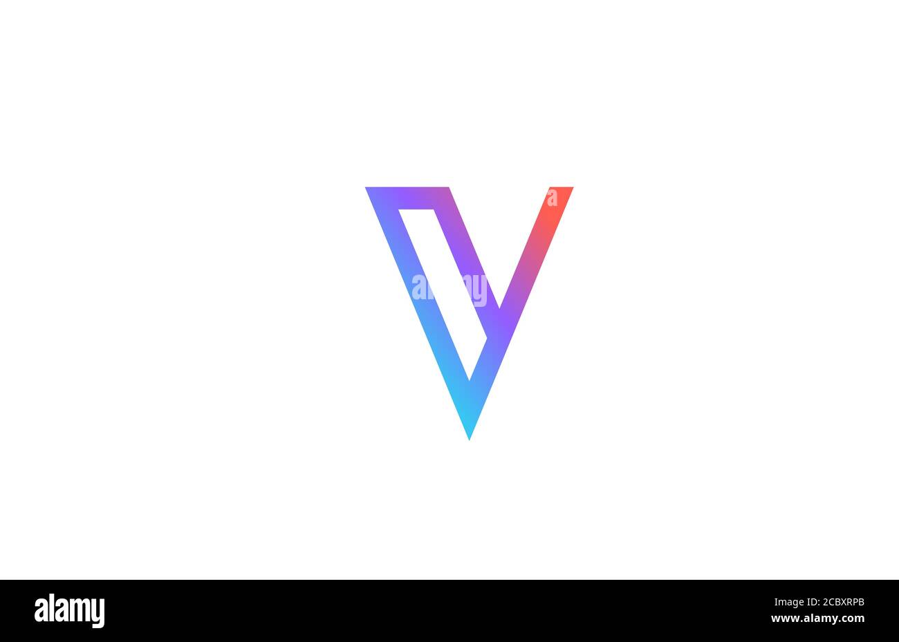 V colored alphabet letter logo icon. Pink blue simple line and design ...