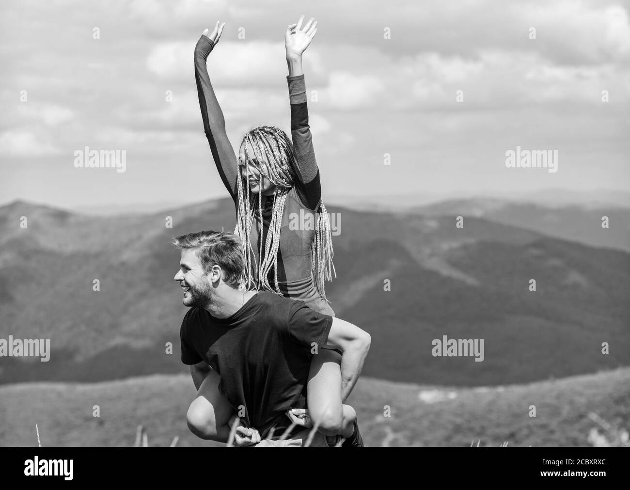 Two hearts full of love. Beautiful couple embracing landscape ...