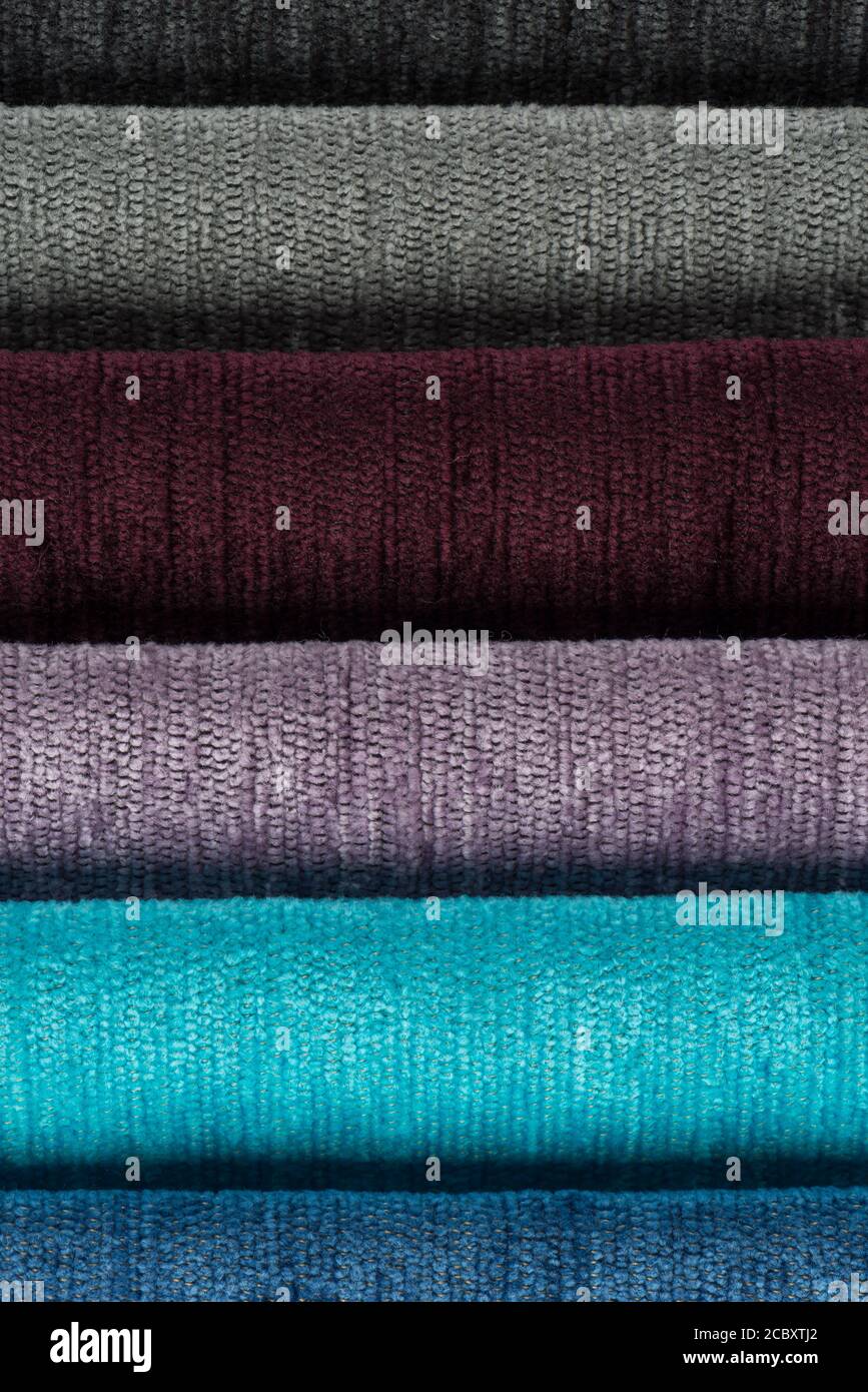 Closeup detail of multi color fabric texture samples Stock Photo - Alamy