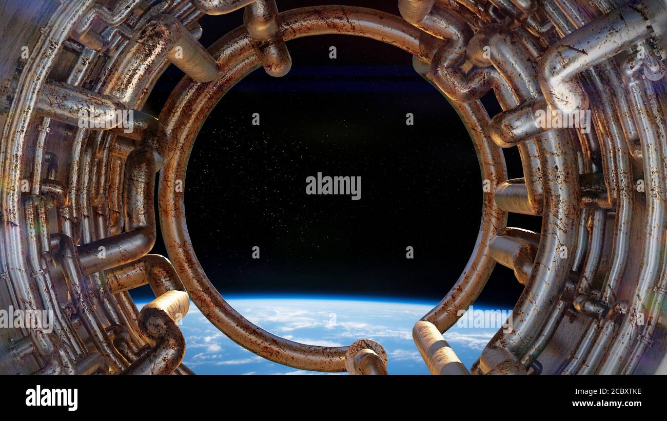 view on planet Earth through a spaceship window Stock Photo - Alamy