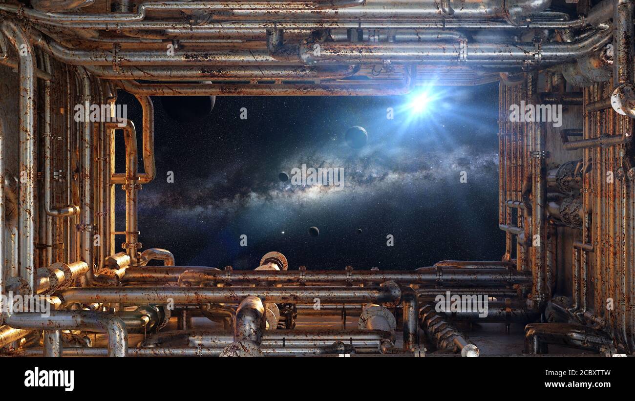 view on the Milky Way galaxy through a spaceship window Stock Photo - Alamy