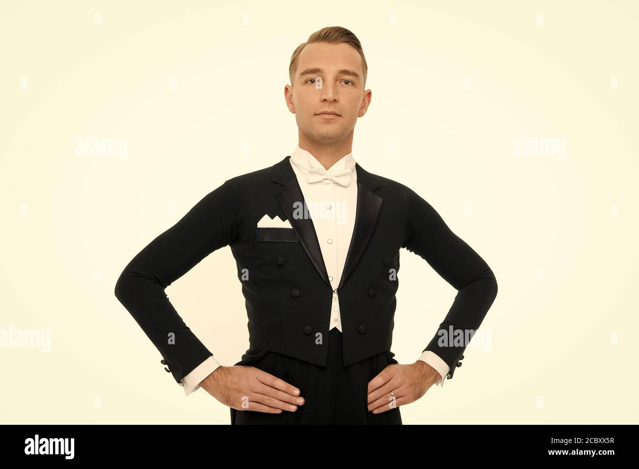 Confident and attractive. Handsome man isolated on white. Man in tuxedo ...