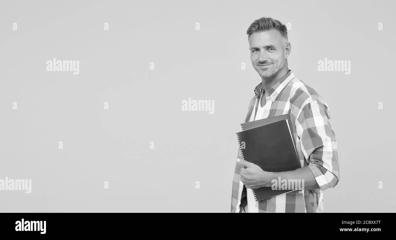 Man adult student. Final exam and graduation. Dedicated to studying ...