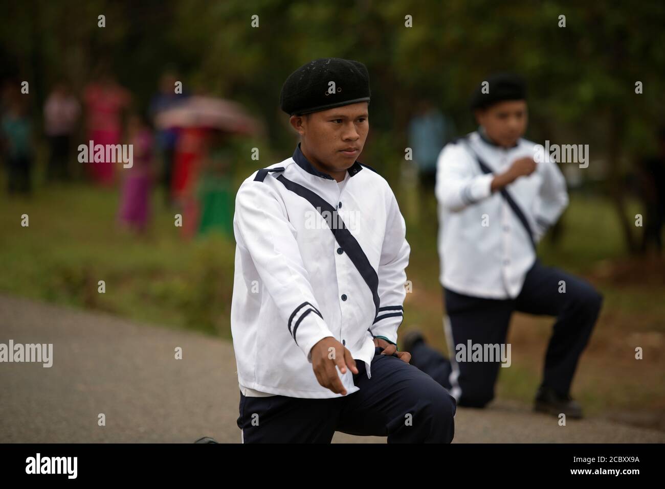 Young Ngäbe-Bugle boys pause during a marching band parade in Panama's ...
