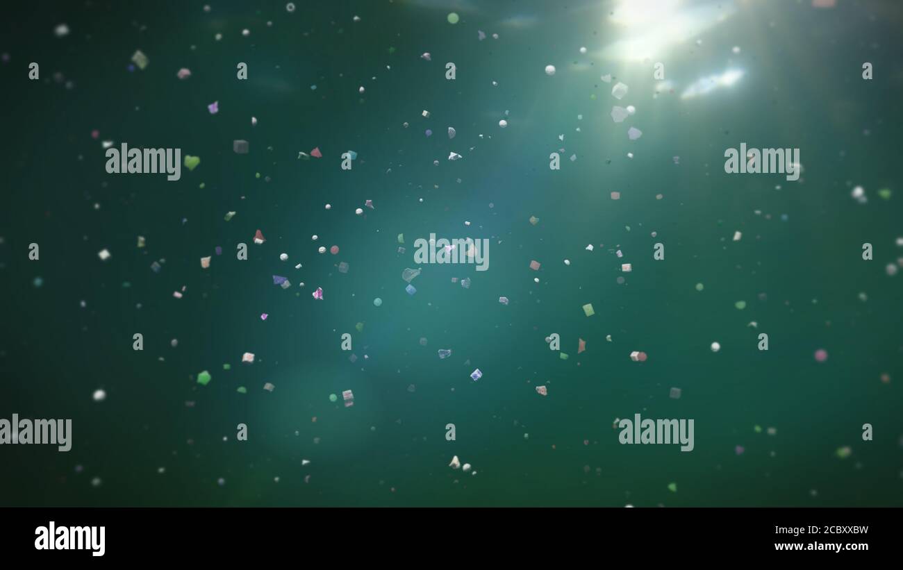 microplastics floating in ocean water, micro plastic pollution Stock ...