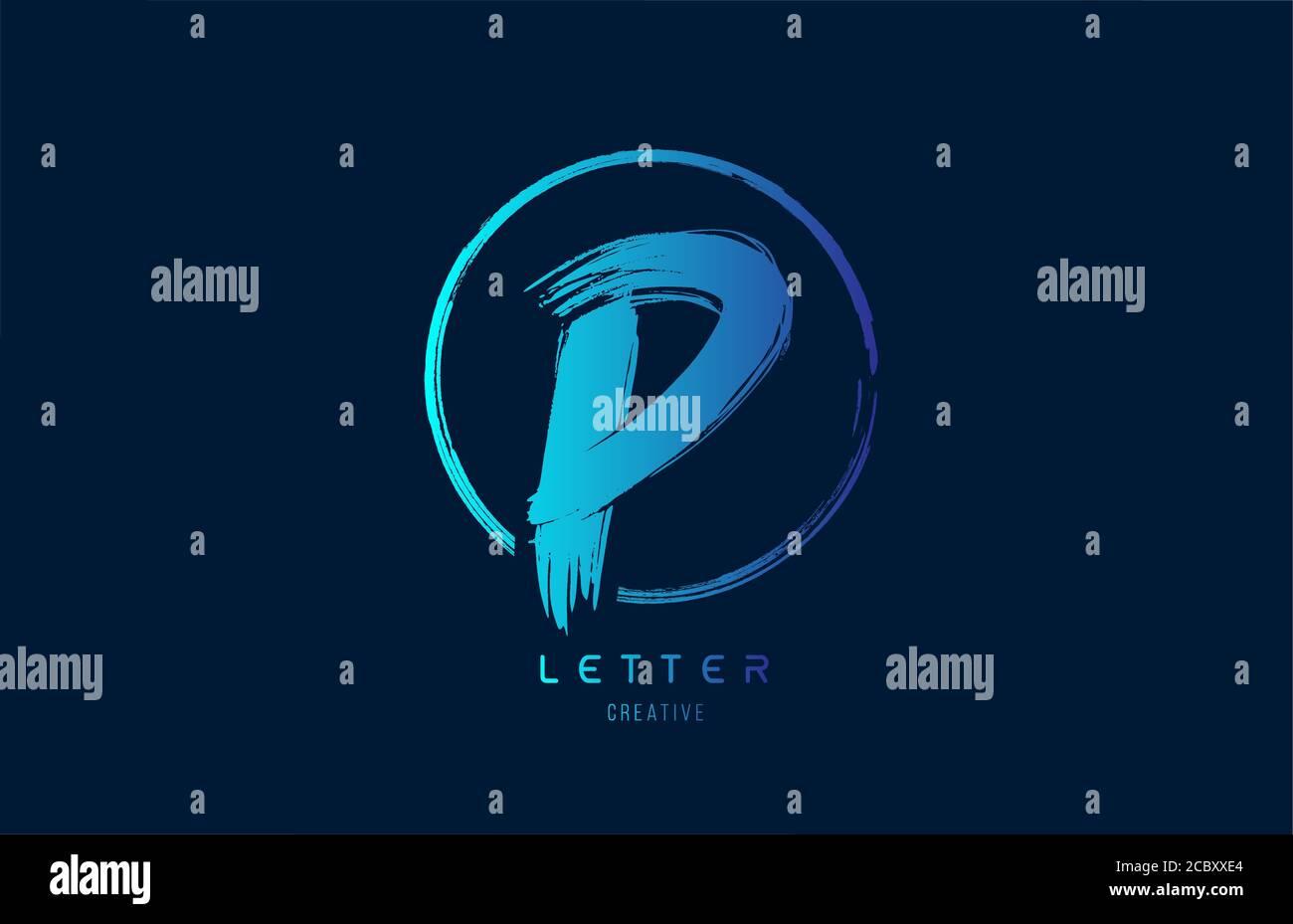blue hand grunge brush letter P logo icon with circle. Alphabet design ...