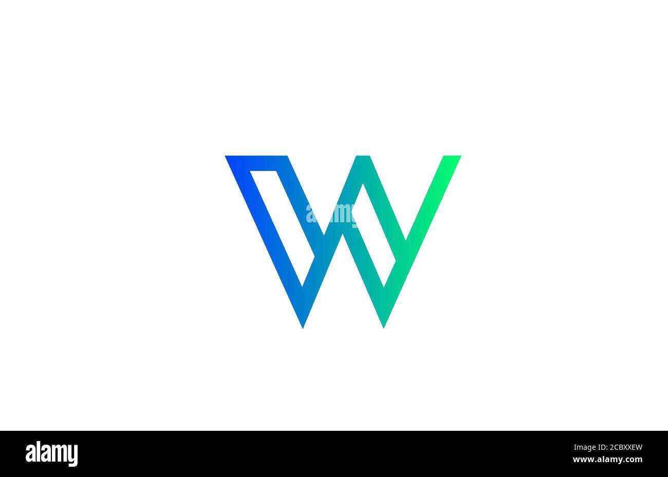 green blue W alphabet letter logo icon. Line design for business and ...