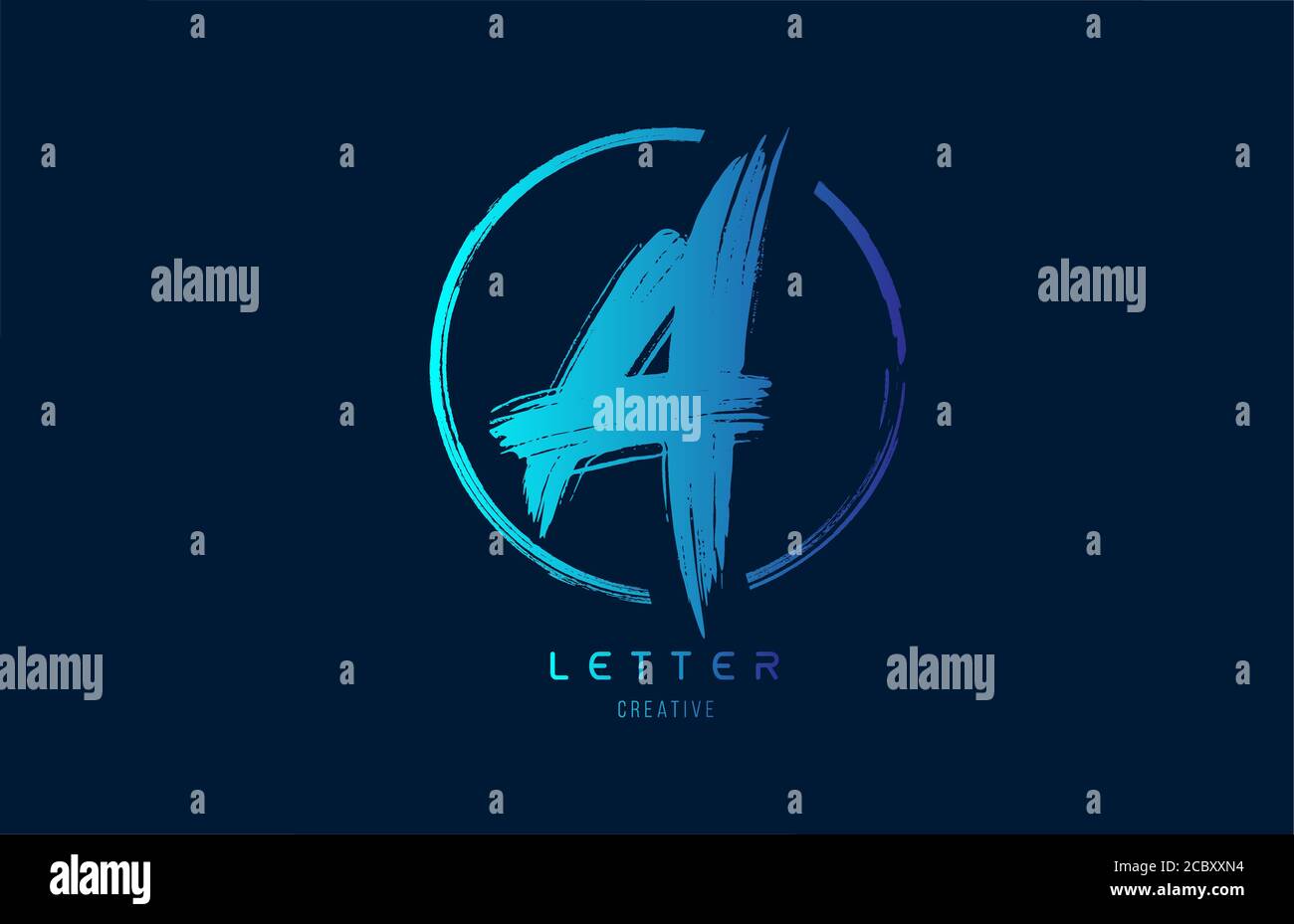 blue hand grunge brush letter A logo icon with circle. Alphabet design ...