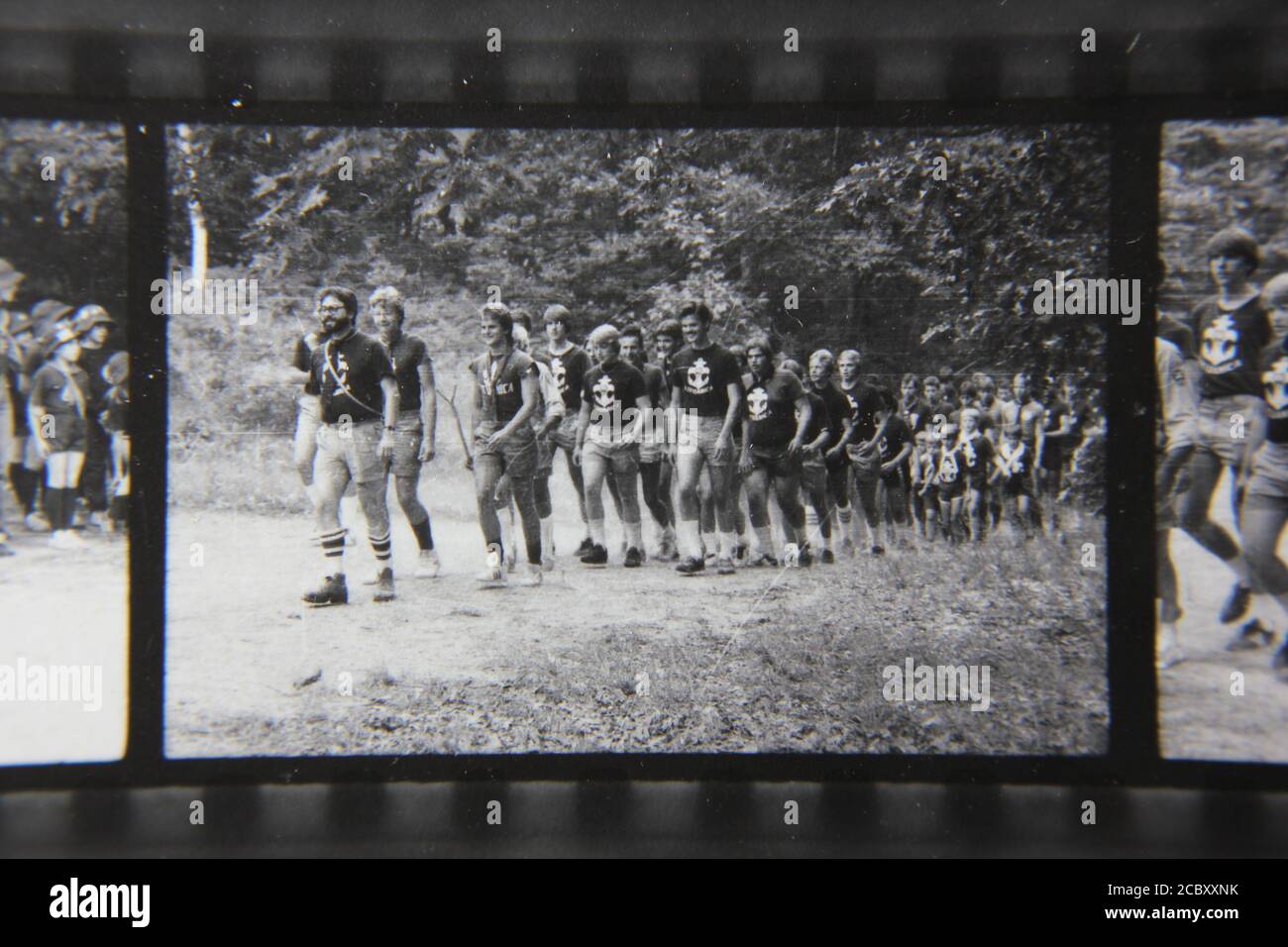 Fine 1970s vintage black and white photography of the boy scouts hiking ...