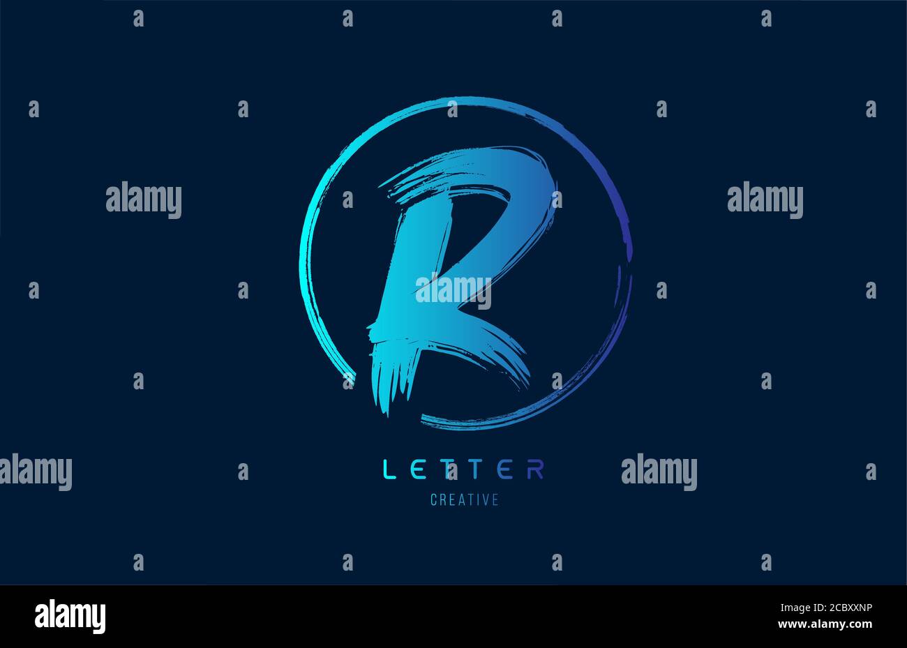 blue hand grunge brush letter R logo icon with circle. Alphabet design ...