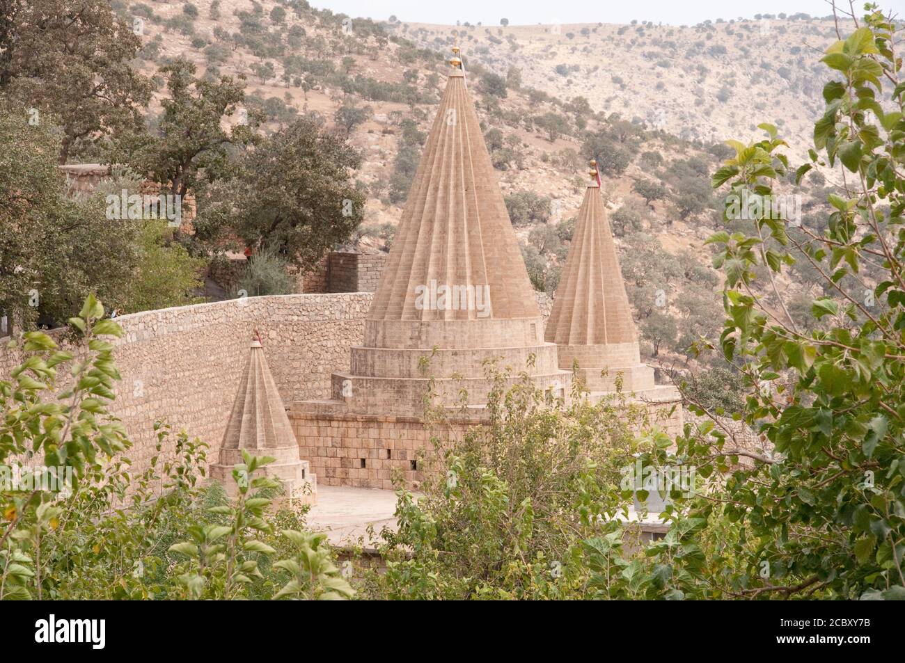 A view of the spires and mausoleums of the tomb of Sheikh Adi at the ...