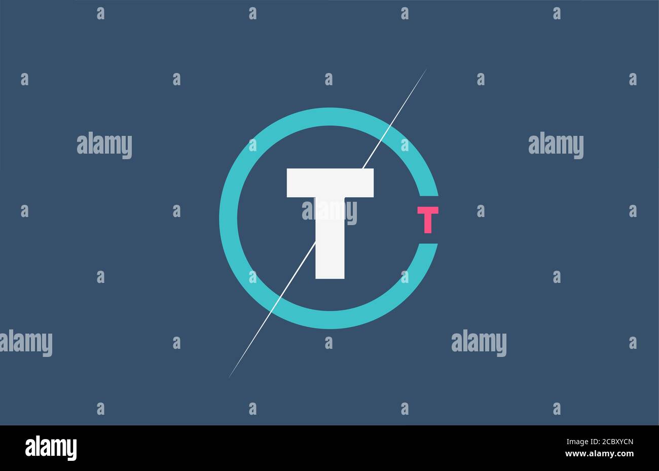 blue white pink T alphabet letter logo icon. Circle company and ...