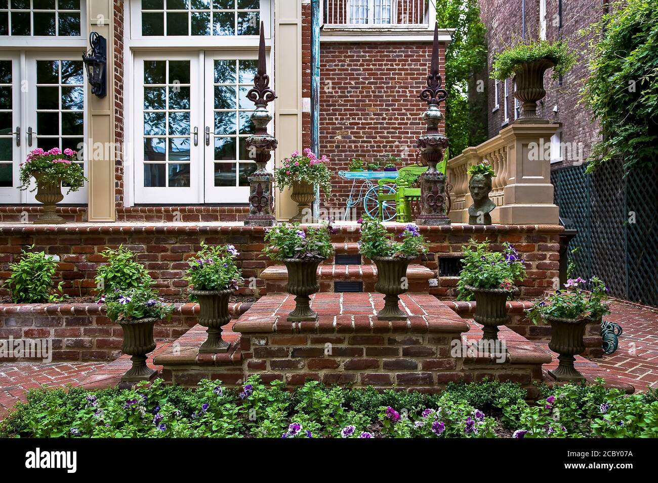 Landscape and Brick Deck Design Stock Photo - Alamy