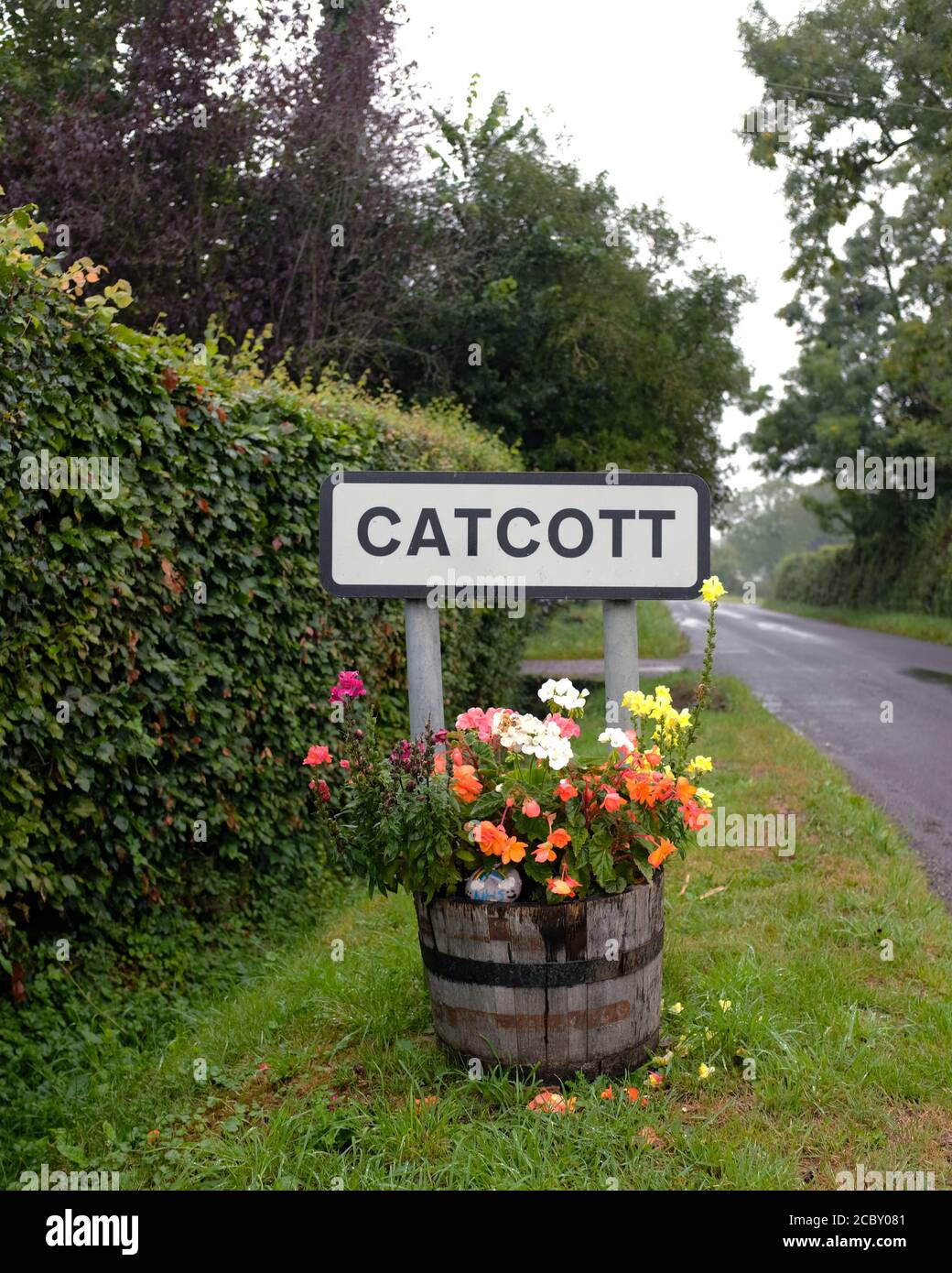 August 2020 - Flower display at the sign for the Somerset village of ...