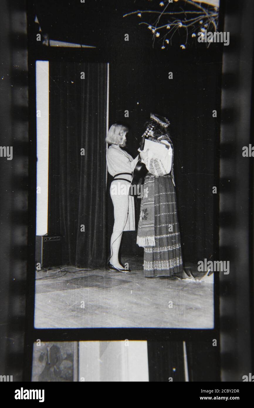 Fine 1970s vintage black and white photography of people receiving awards at an honors assembly ...