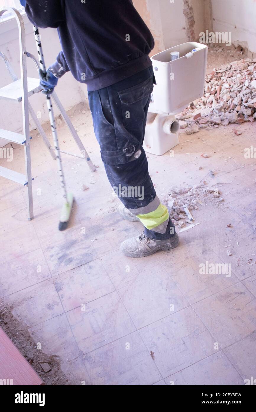 Building renovation works in appartment work by builders to renovate ...