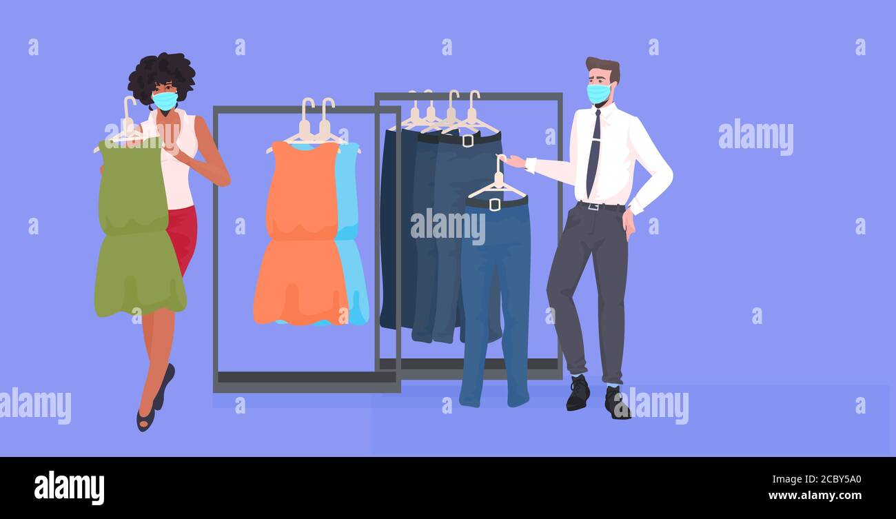Salesman showing dress to customer Stock Vector Images - Alamy