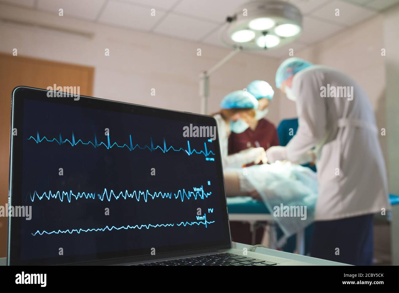 Monitoring of ECG and saturation O2 in the patient in the operating ...