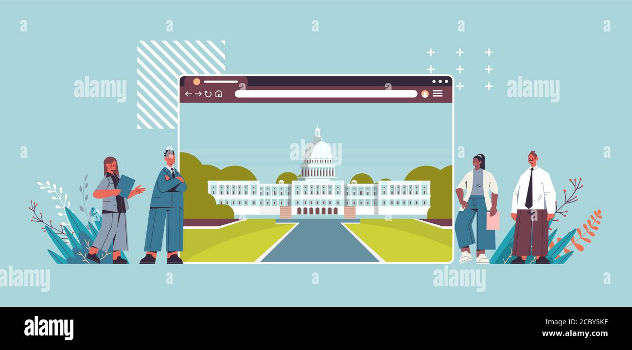 politicians team near american digital government building in web ...