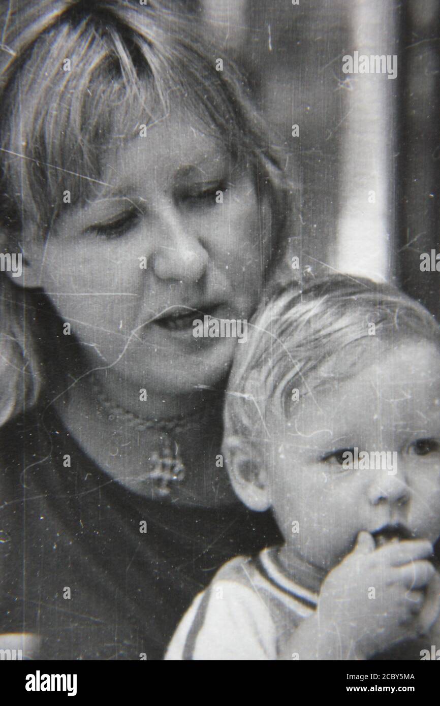 Fine 1970s vintage black and white photography of a mother and young ...