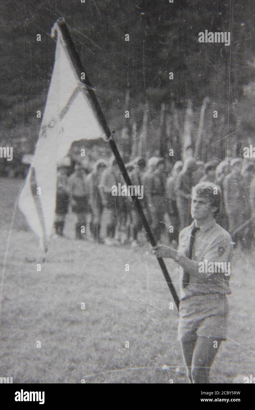 Fine 1970s vintage black and white photography of boy scouts marching ...