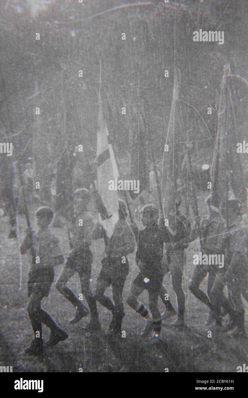 Fine 1970s vintage black and white photography of boy scouts marching ...