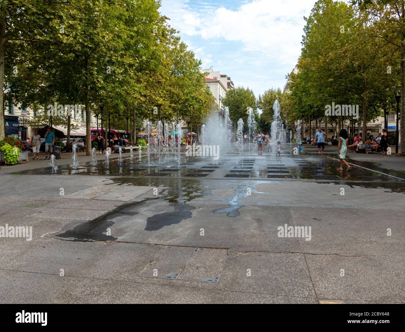 water fountains in De Gaulle Square in Antibes French Riviera in summer ...