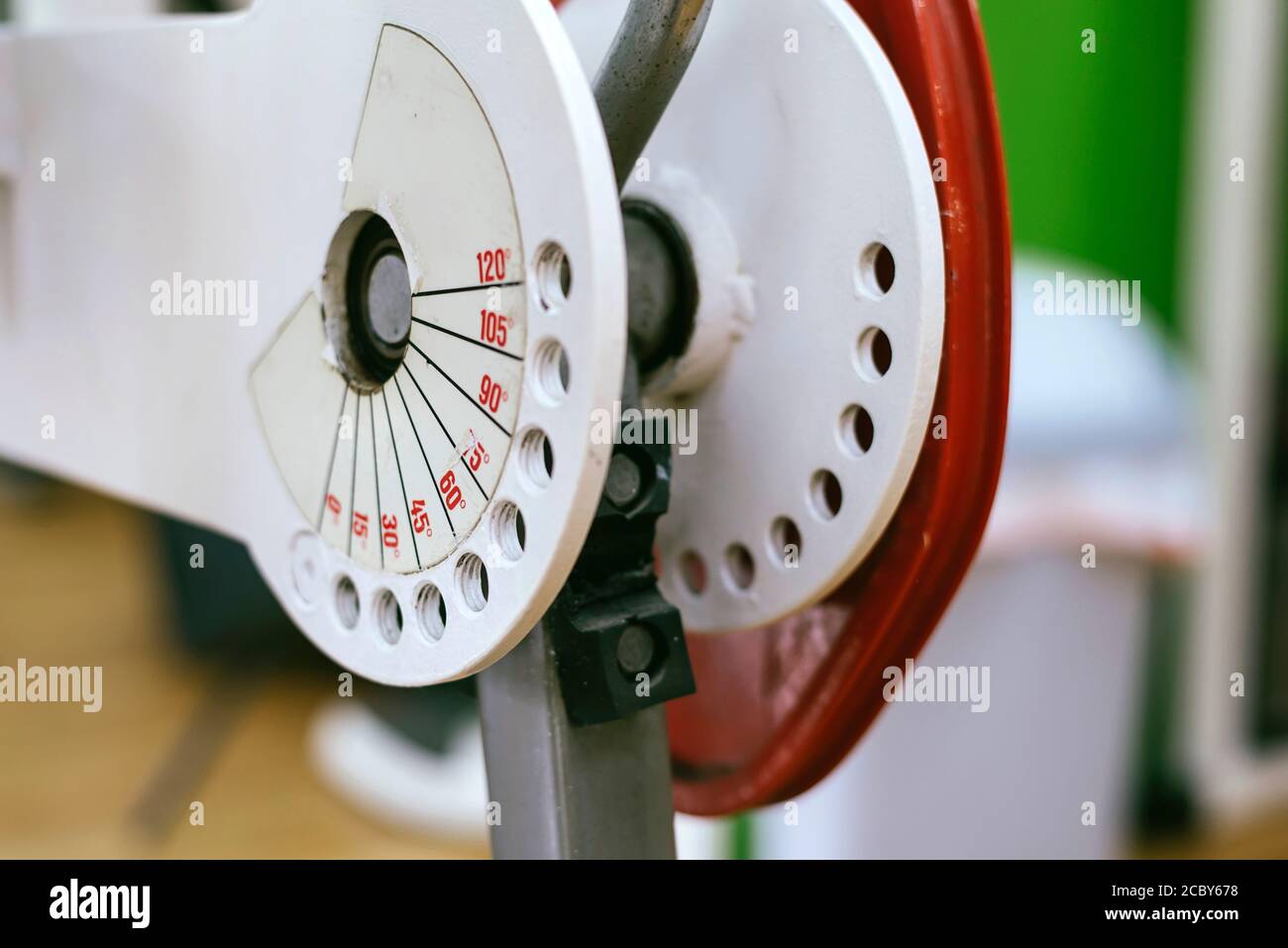 Closeup of a detailed gym machine degree position Stock Photo - Alamy