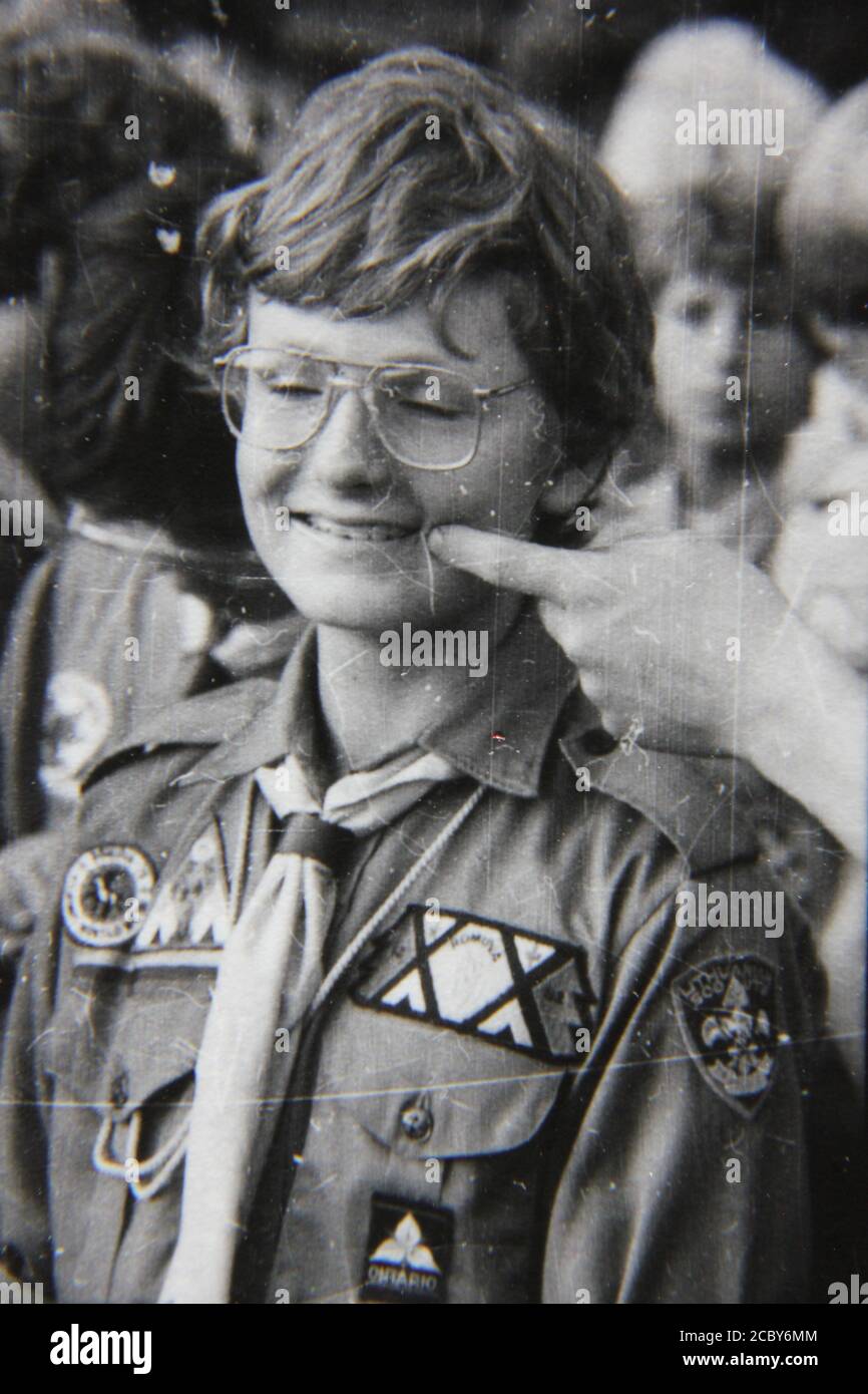 Fine 1970s vintage black and white photography of a young boy scout ...