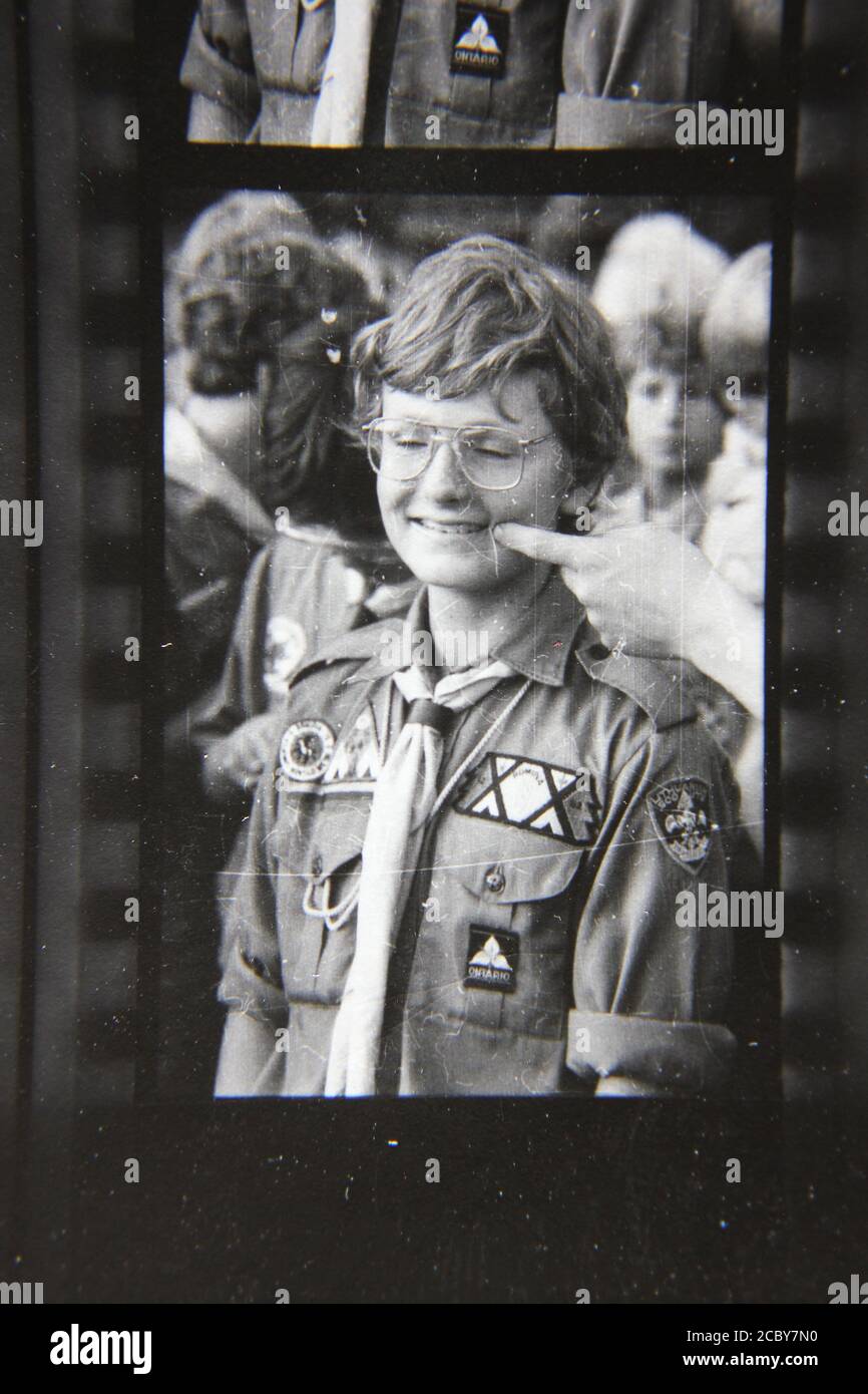 Fine 1970s vintage black and white photography of a young boy scout ...