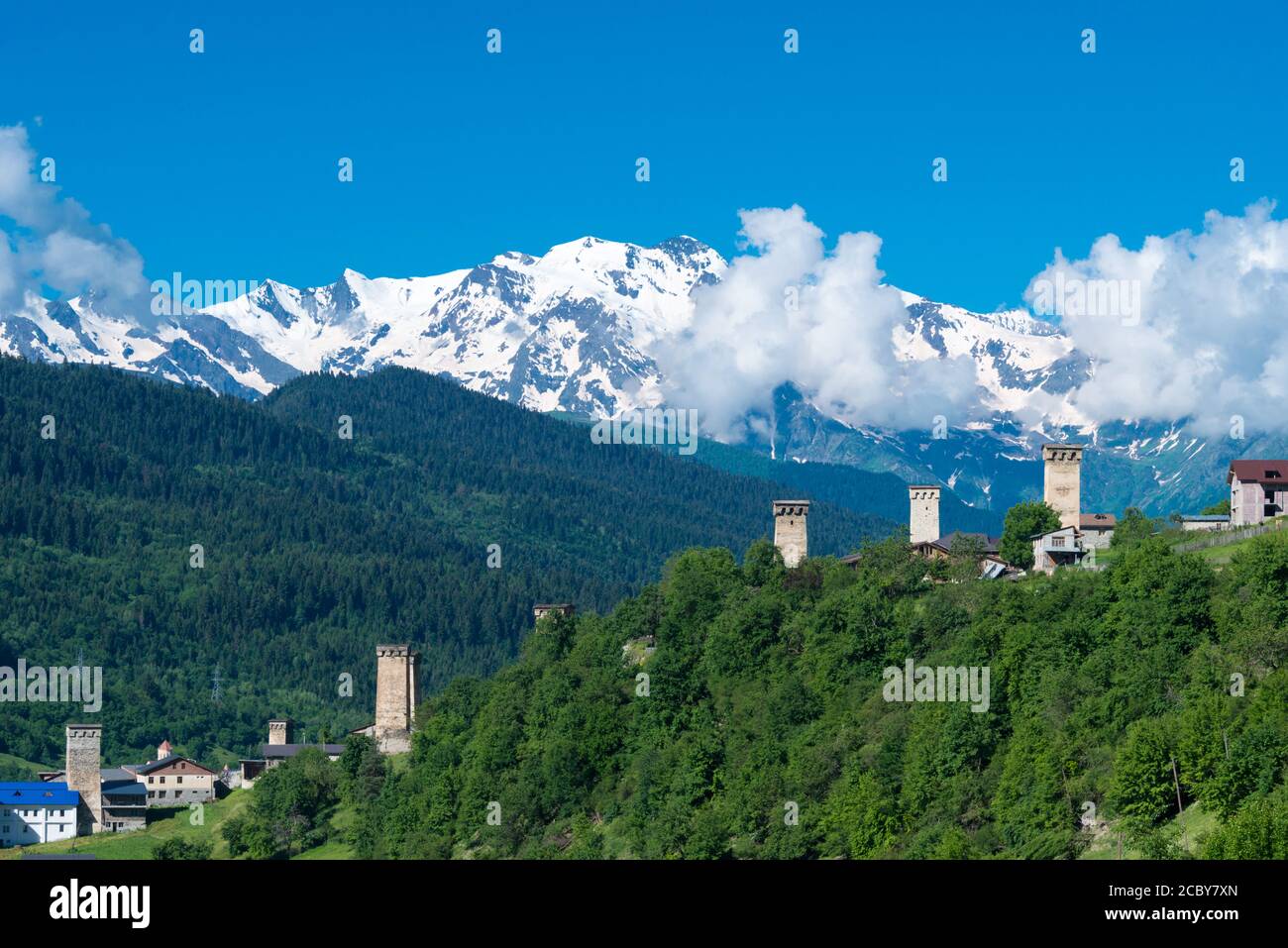 Mestia, Georgia - Ancient towers at Mestia town. a famous landscape in ...