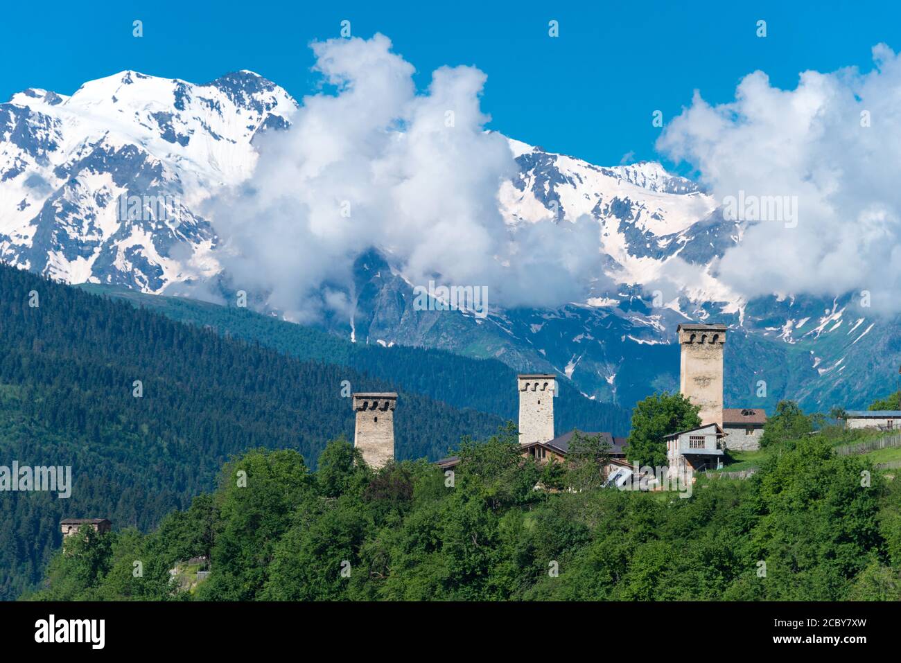 Mestia, Georgia - Ancient towers at Mestia town. a famous landscape in ...